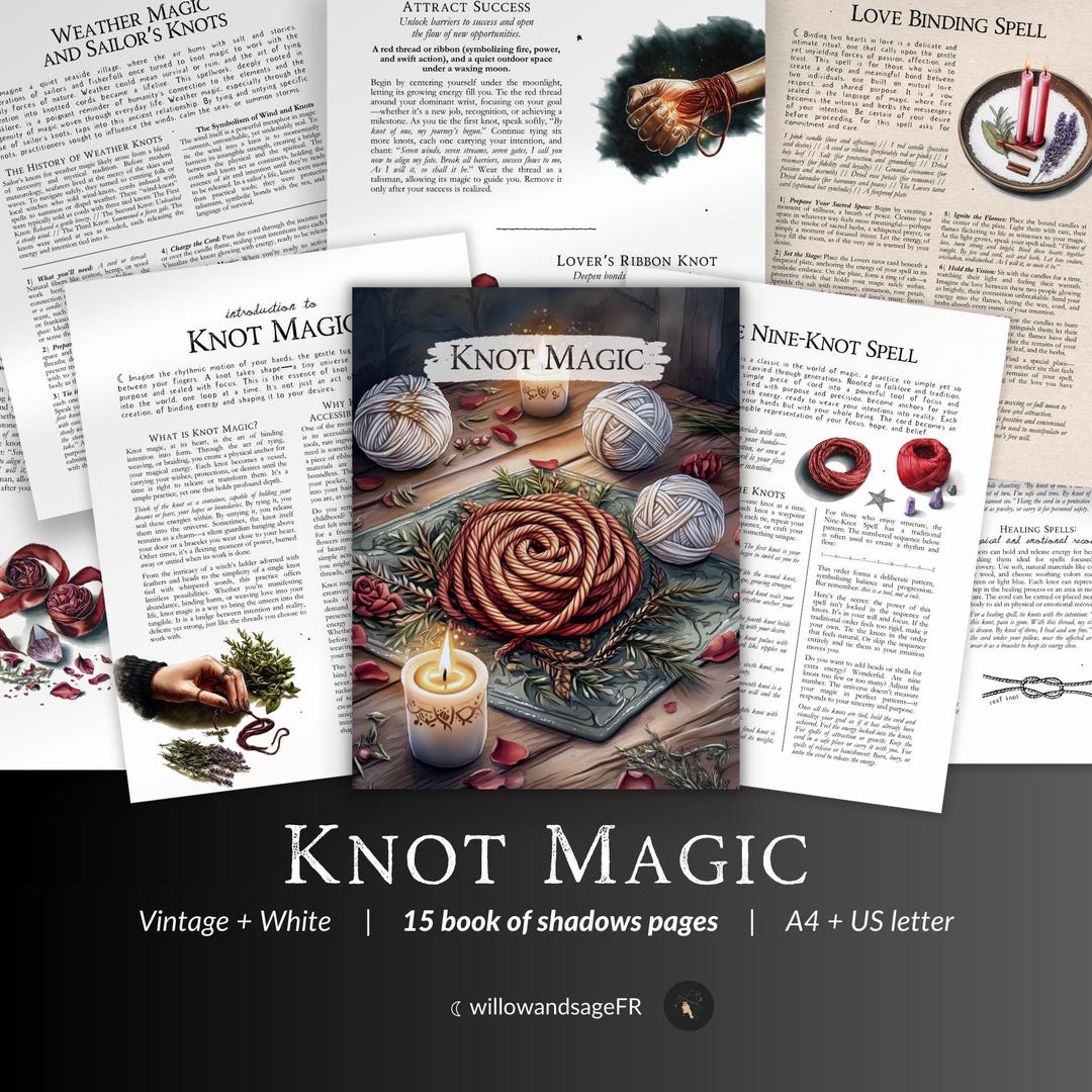 Knot & Cord Magic Grimoire Printable – Book of Shadows Pages for Spell Crafting, Magical Threads ...
