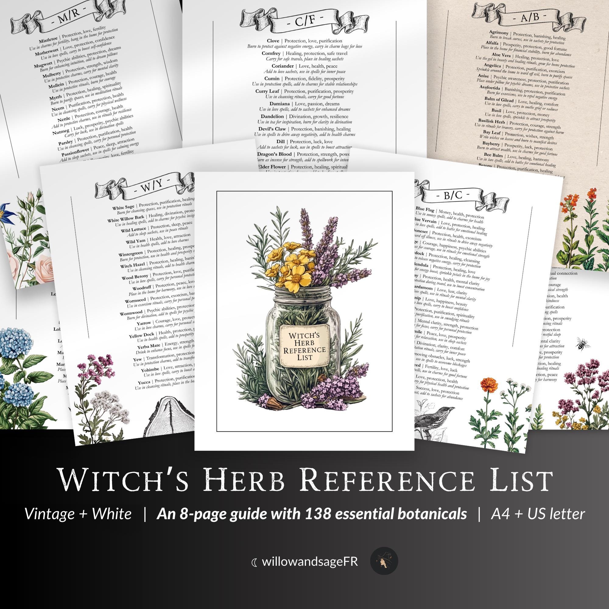 Witch’s Herb Guide – 40+ Magical Herbs Reference Pages, Grimoire Book ...
