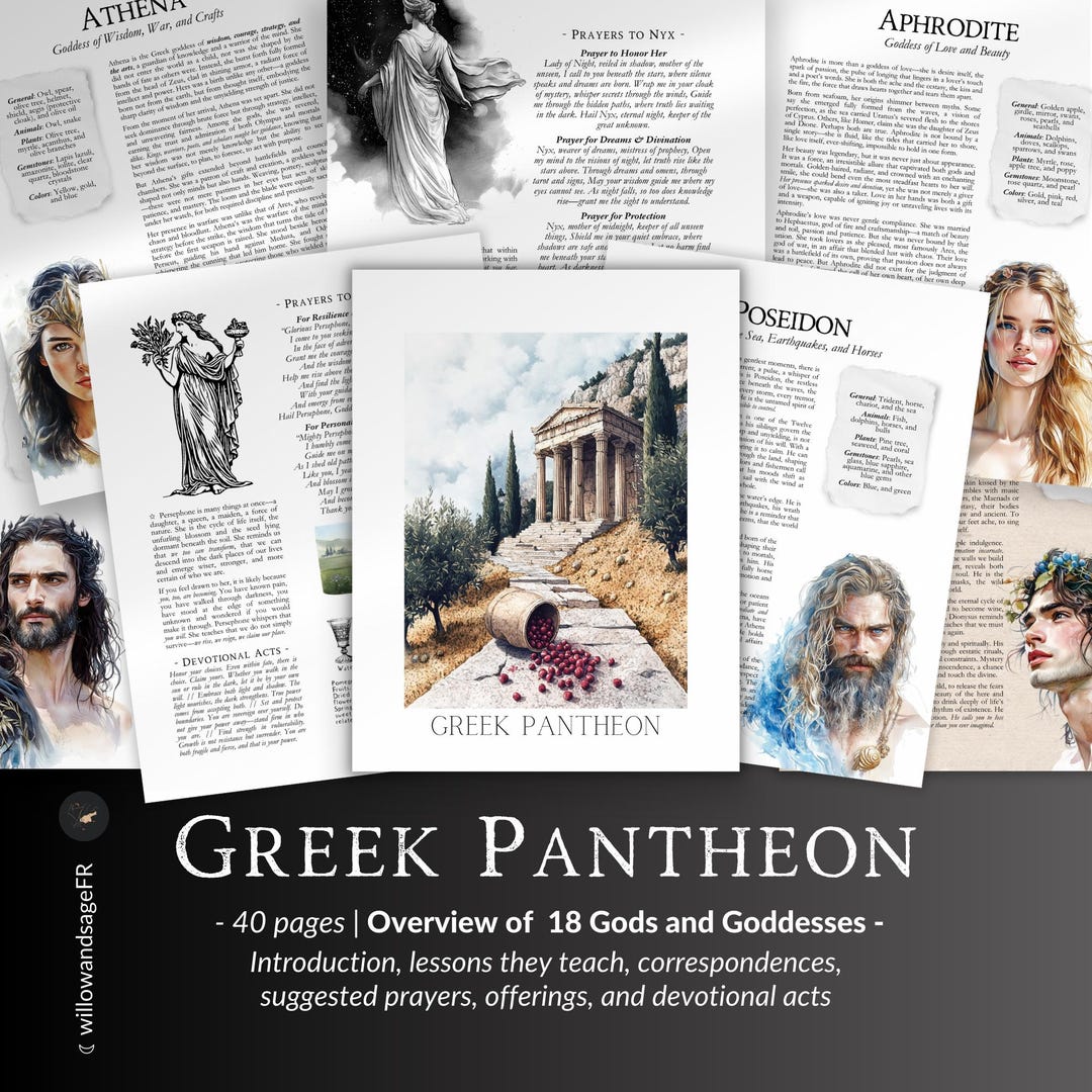 Greek Pantheon Book of Shadows – Gods and Goddesses Reference, Mythology Cheat Sheets, Printable ...
