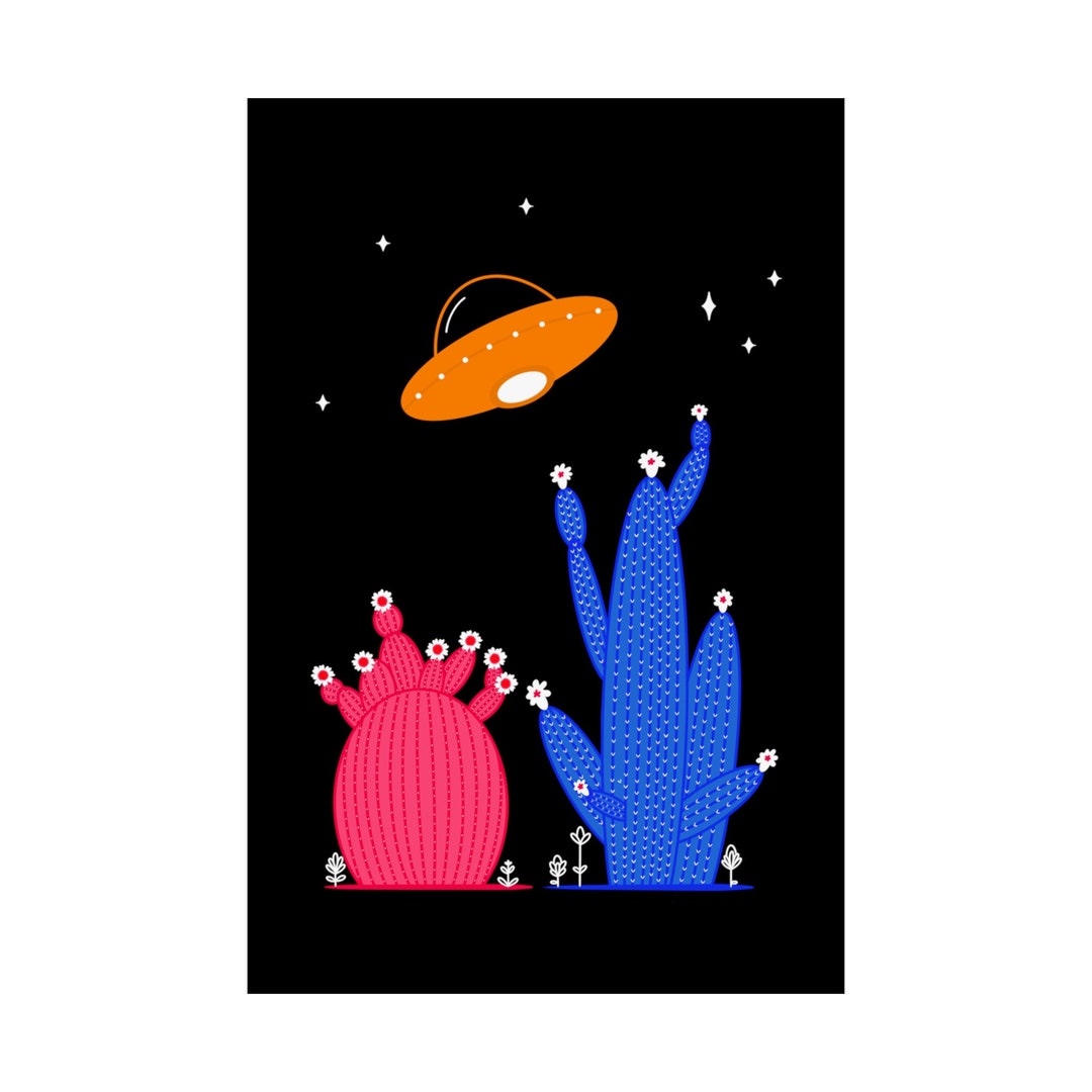 Desert Encounter Art Print - UFO/UAP + Cactus, Aliens, Cactus ...
