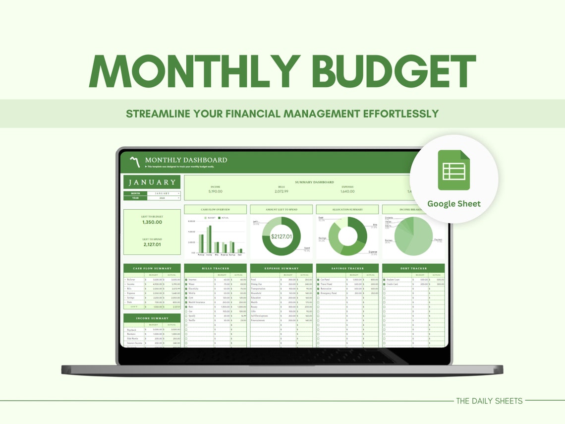 2024 Monthly Google Sheets Budget Finance Dashboard Personal Finance ...