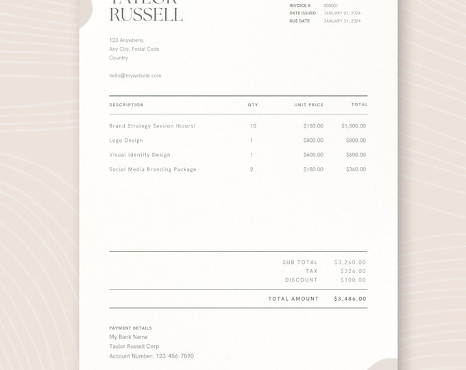 Editable Invoice Template, Minimalist Invoice Template, Small Business ...