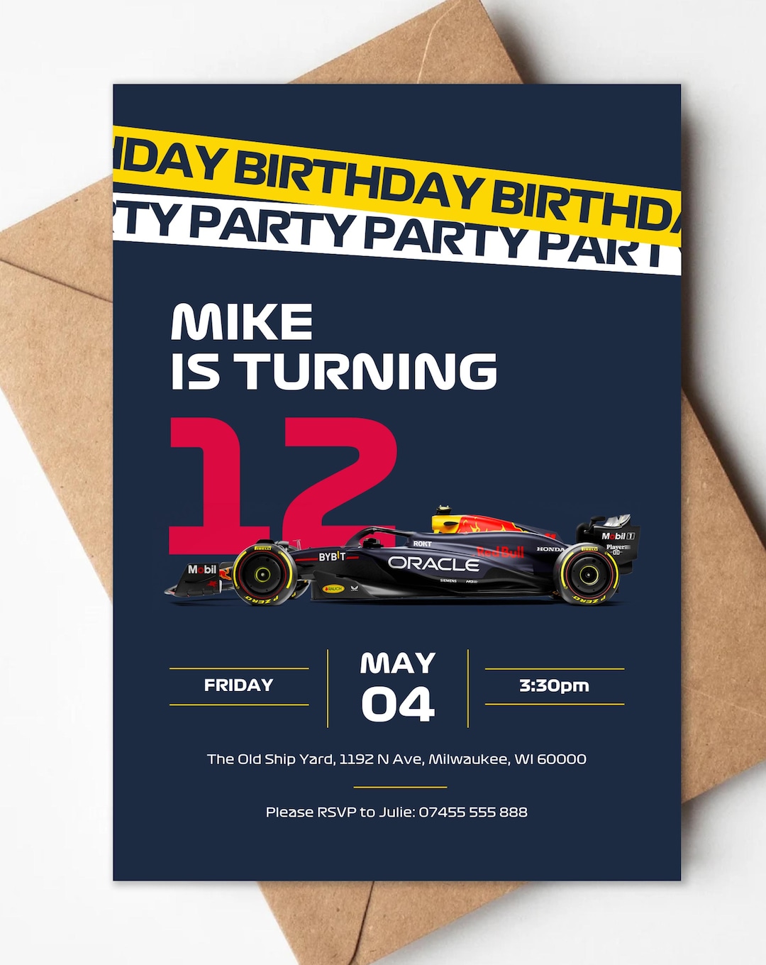 Red Bull Formula 1 Birthday Invitation: Editable F1 Party Invite (A5 ...