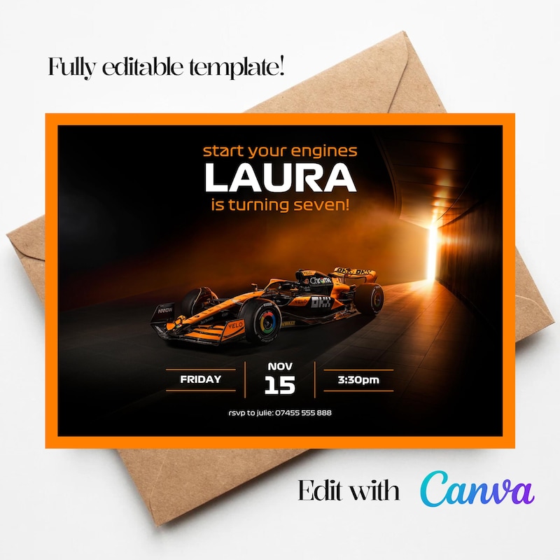 Mclaren F1 Invitation Template - Etsy