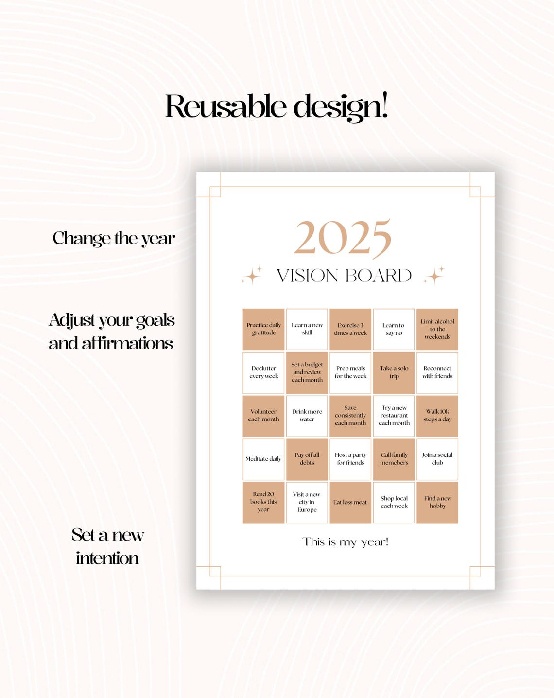 2025 Vision Board, 2025 News Years Resolutions, 2025 Vision Board Bingo ...