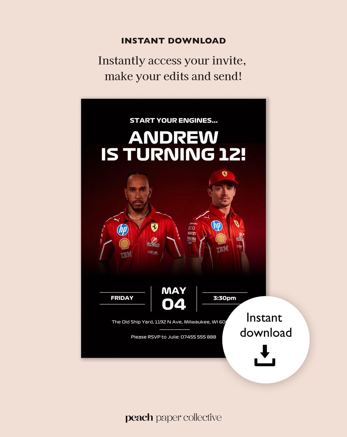 Ferrari F1 Birthday Invitation: Race Car Party, Editable Template - Etsy