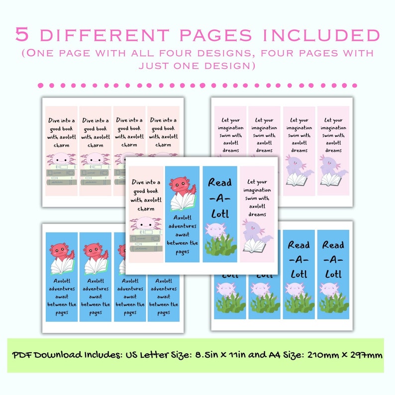 Adorable Axolotl Printable Bookmarks - Great for Kids and Adults Alike ...