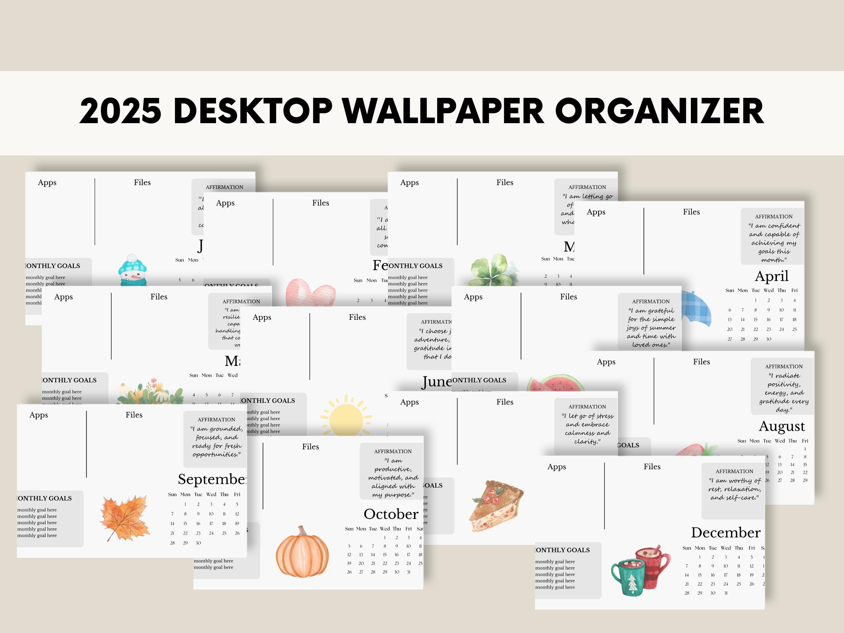 2025 Desktop Organizer Wallpaper: Monthly Calendar (digital Download ...