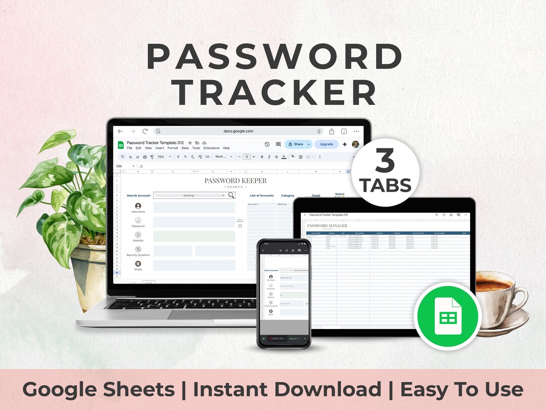 Password Tracker Google Sheets Password Manager Spreadsheet Editable ...