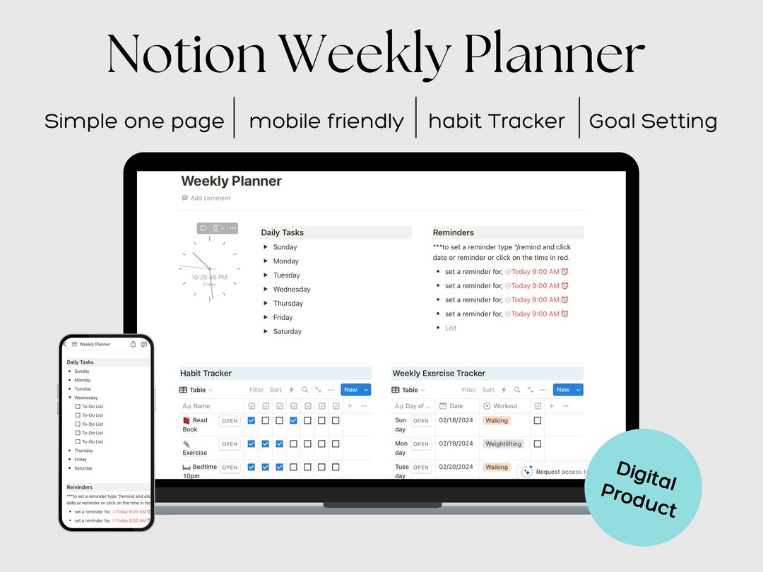 Weekly Planner A Notion Template, Minimalist Digital Life Planner ...