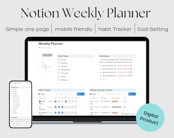 Notion Template Digital Planner Weekly Dashboard - Etsy