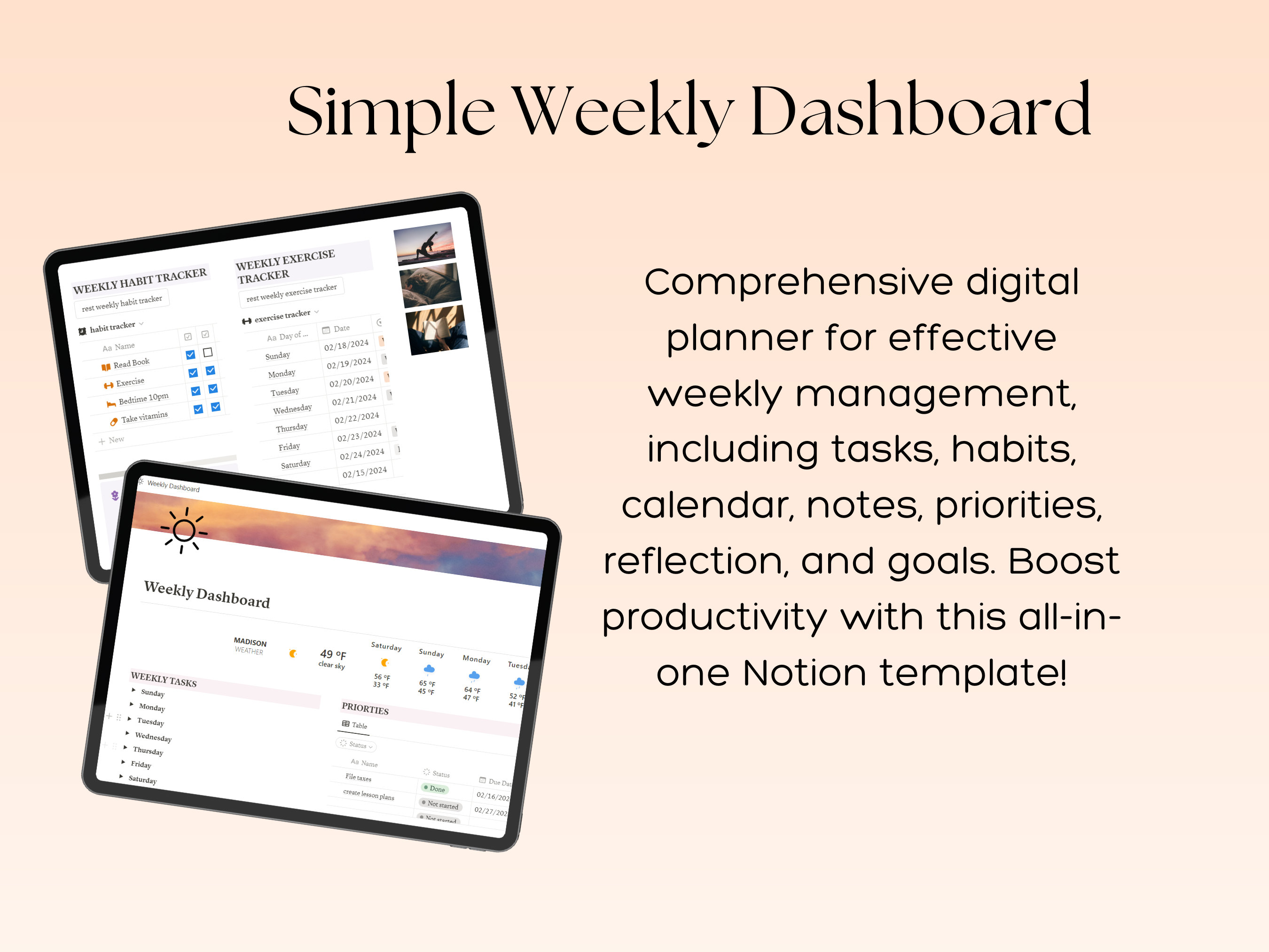 Weekly Planner A Notion Template: Mobile Friendly, Weekly Dashboard ...