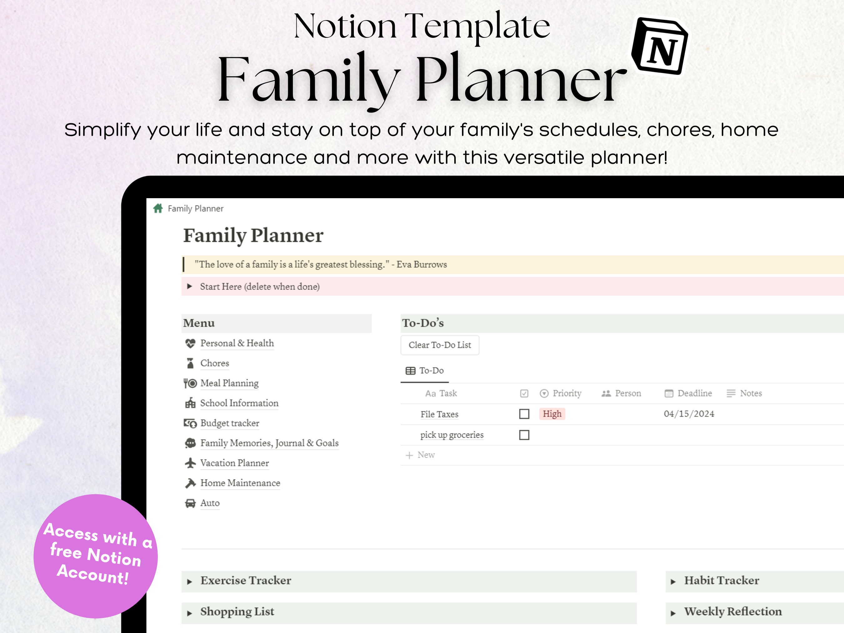 Ultimate Family Planner Notion Template: With Chores, Meal Planning ...