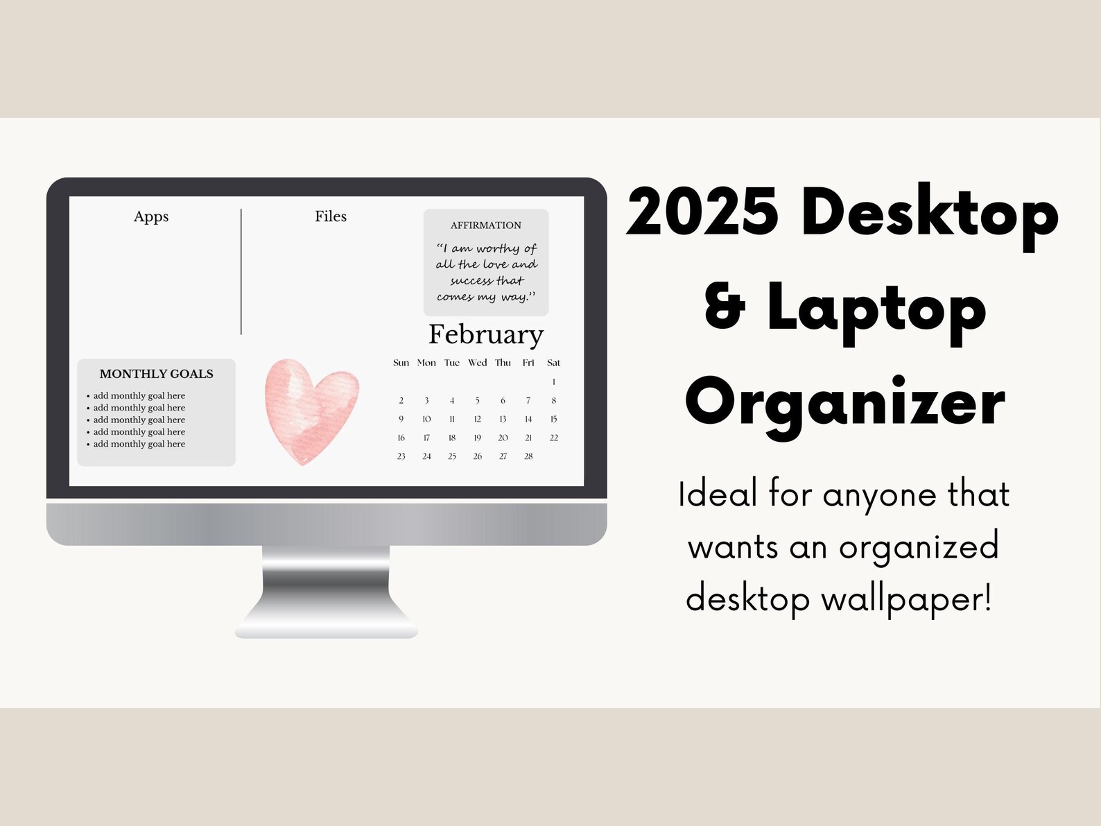 2025 Desktop Organizer Wallpaper: Monthly Calendar (digital Download ...