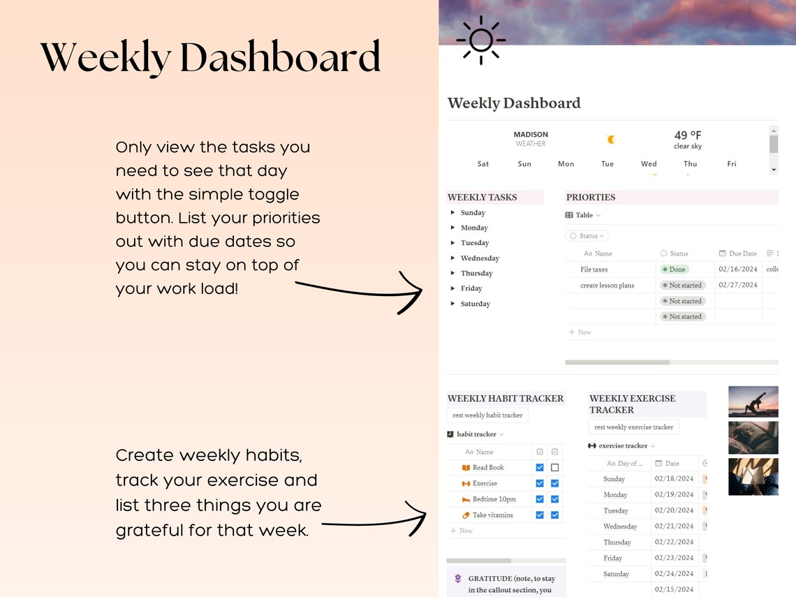 Weekly Planner A Notion Template: Mobile Friendly, Weekly Dashboard ...