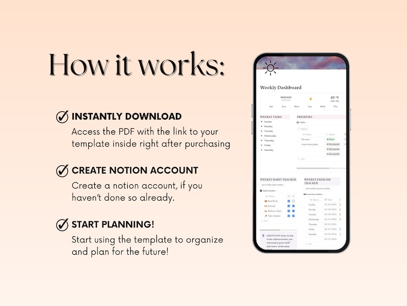 Weekly Planner A Notion Template: Mobile Friendly, Weekly Dashboard ...