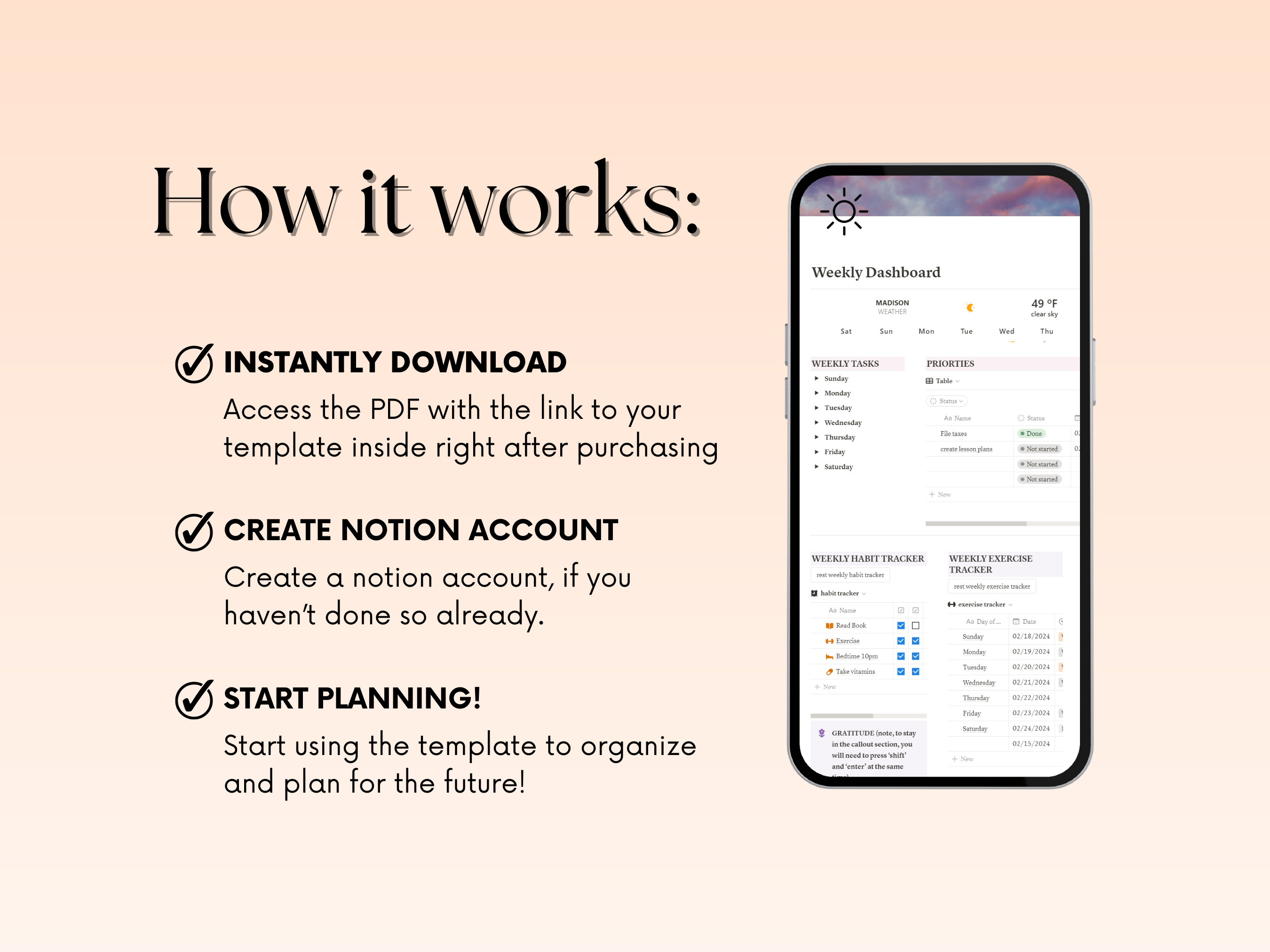 Weekly Planner A Notion Template: Mobile Friendly, Weekly Dashboard ...