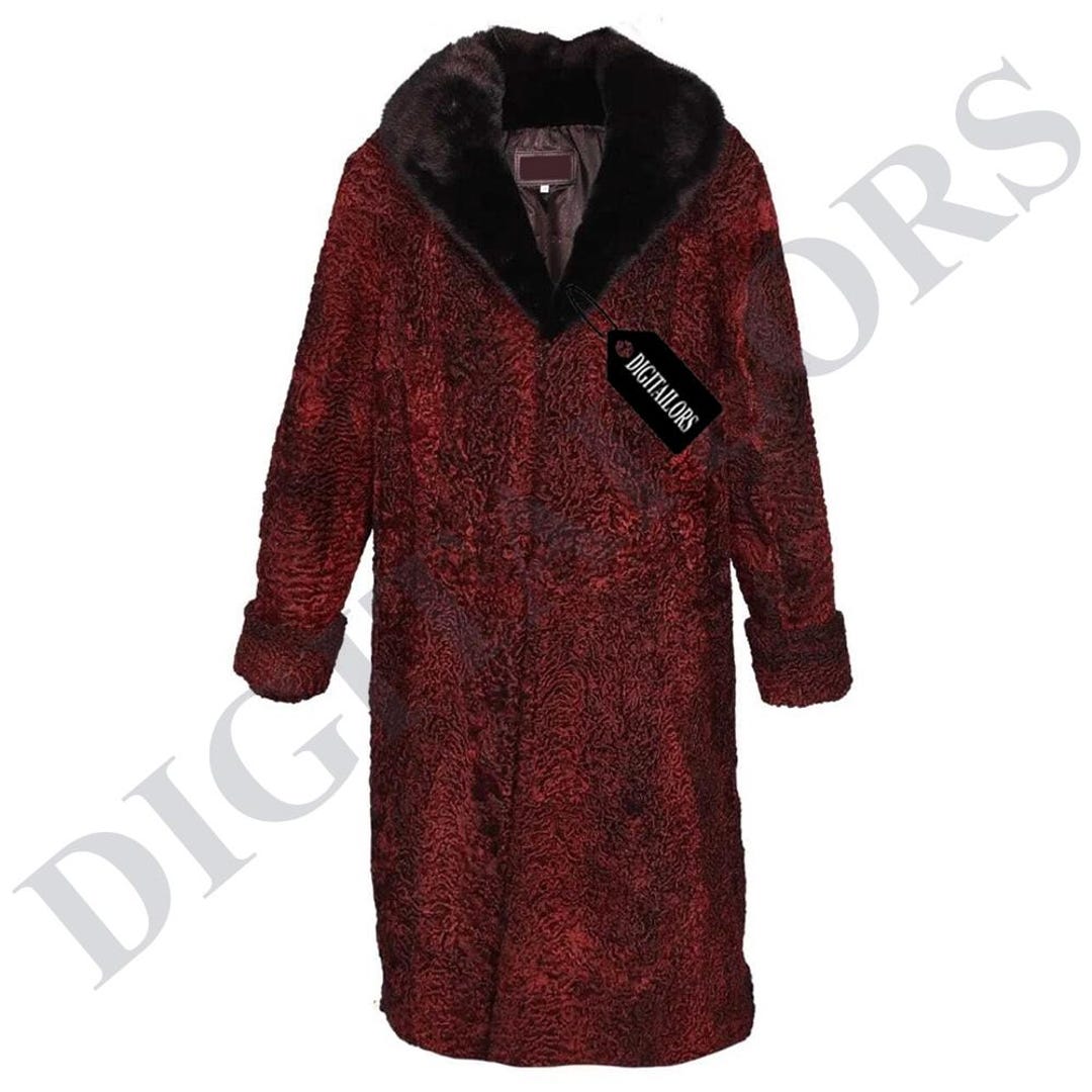 Men's Red Real Persian Lamb Fur Straight Full Length Big Tall Maxi Plus ...
