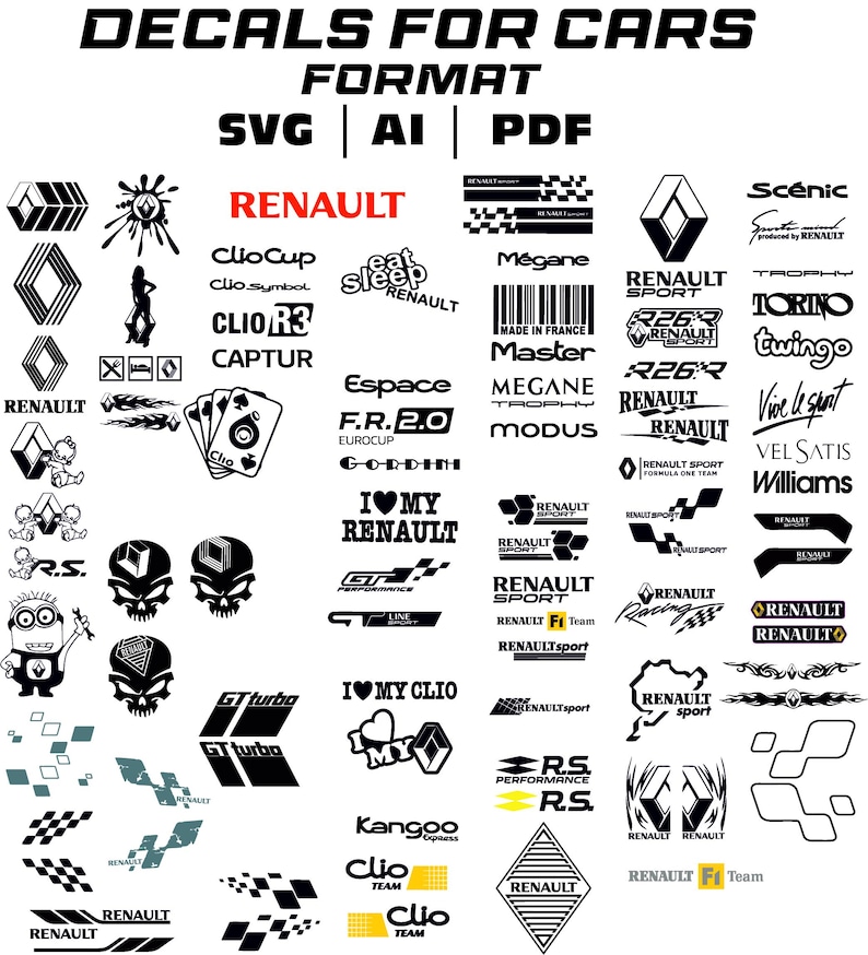 Car Stickers SVG Bundle: Renault Stickers Decals, Racing Graphics ...