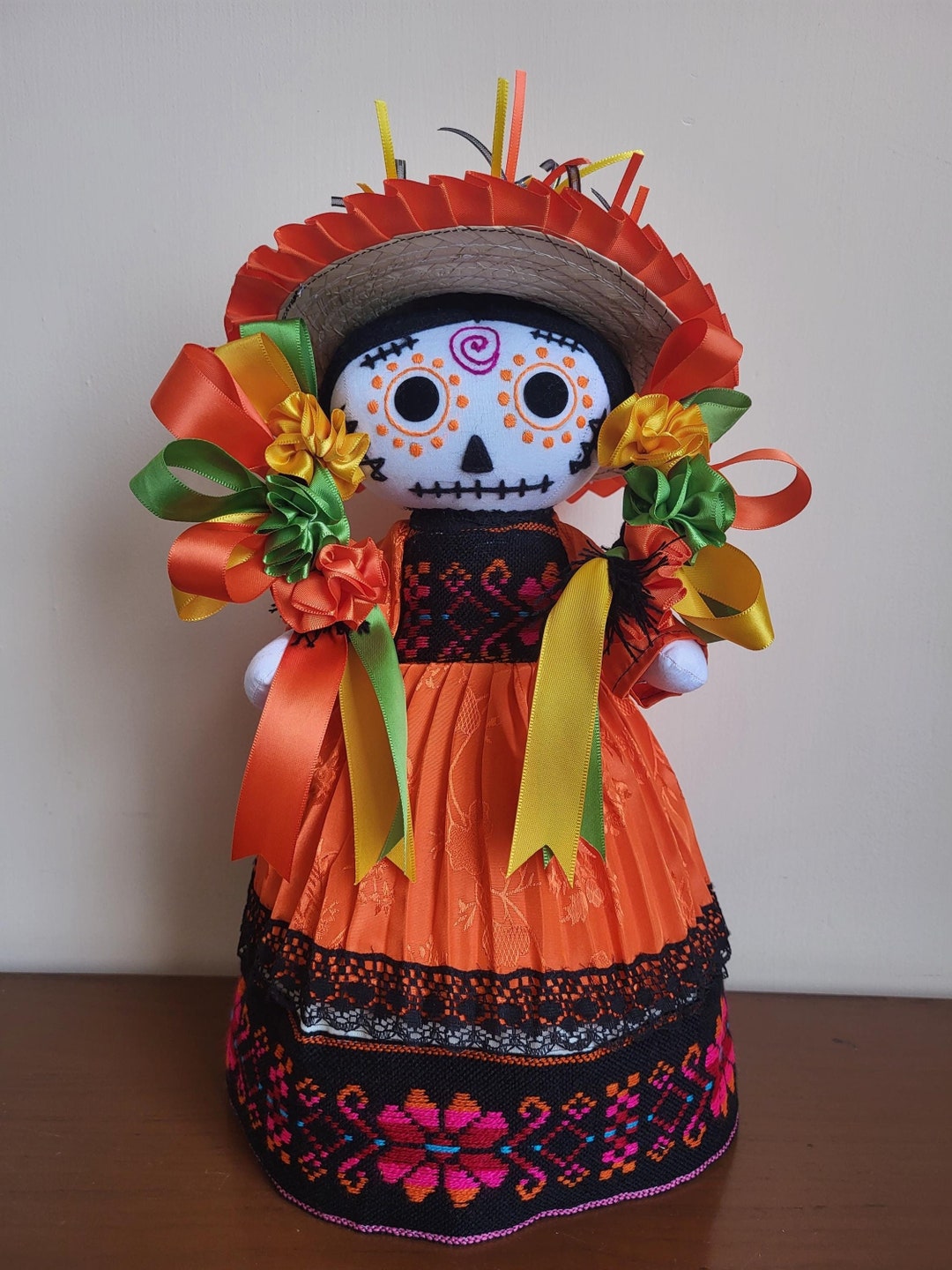 LA CATRINA DOLL, Day of the Dead Traditional Mexican Doll Orange ...