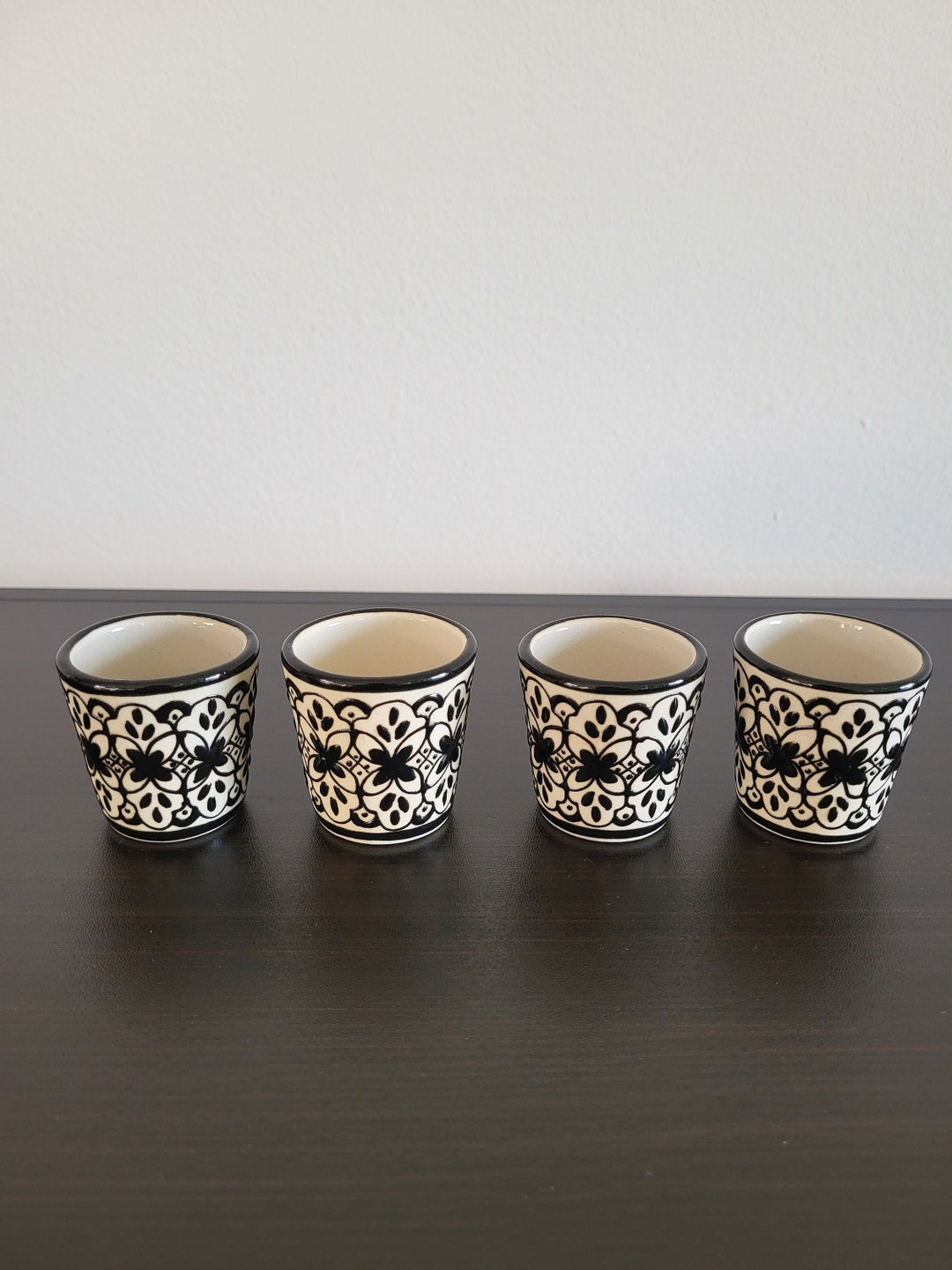 Black and Ivory White Shot Glass Set, Handmade Ceramic Juego De Vasos ...