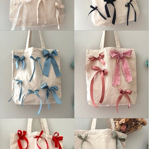 Pastel Pink Bow Bag, Pink Ribbon Tote Bag, Canvas Tote - Etsy