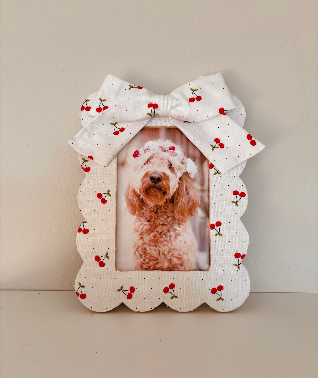 Cherry Fabric Scalloped Picture Frame With Bow: 4x6 Photo - Etsy