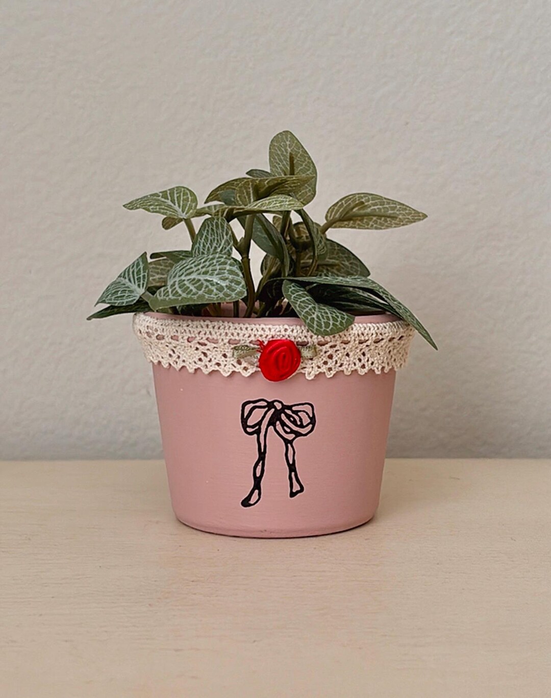 Mini Pink Flower Pot, 3 Inch Mini Planter, Cute Bow Ceramics, Handmade ...