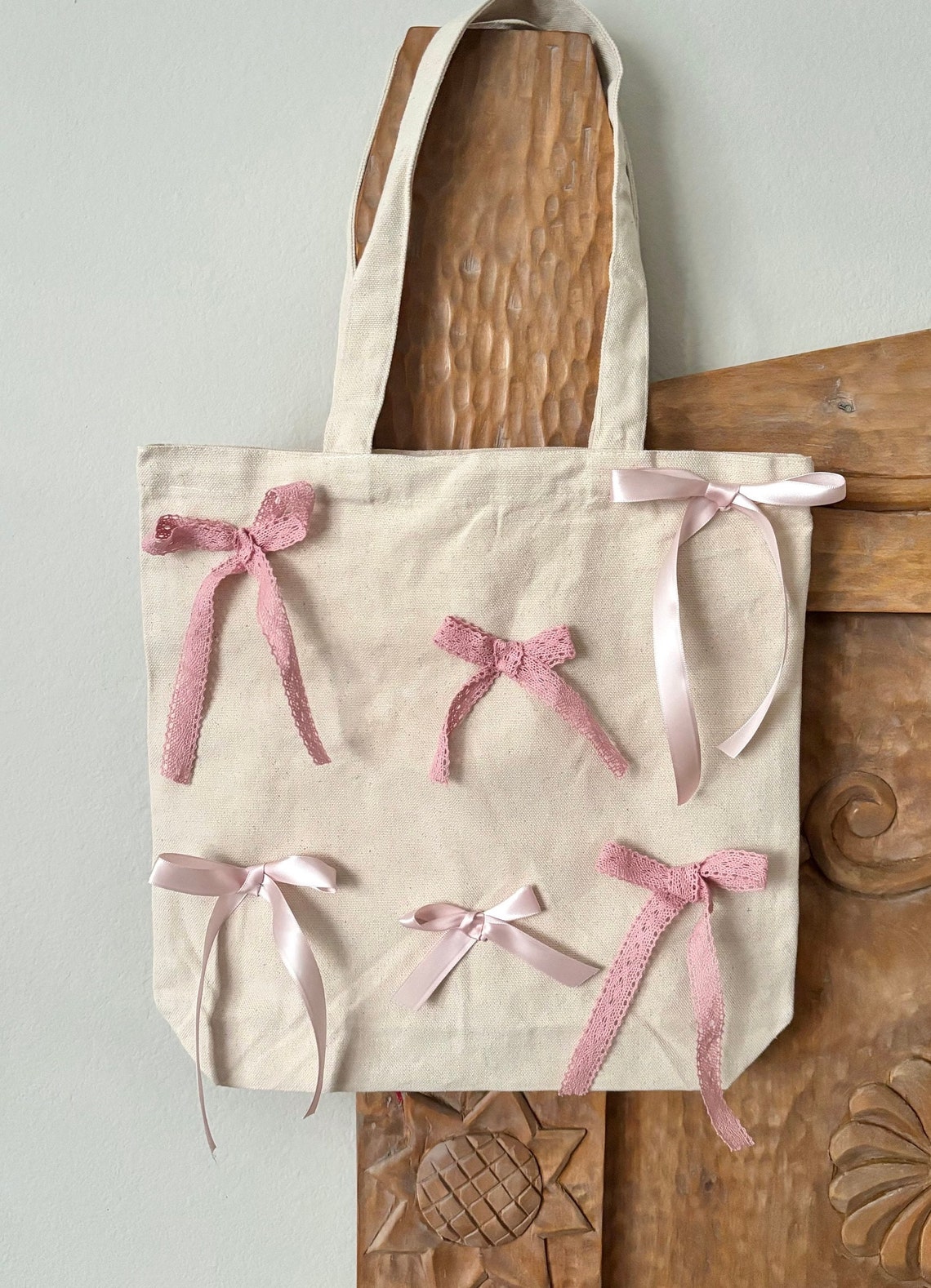 Pastel Pink Bow Bag, Pink Ribbon Tote Bag, Canvas Tote - Etsy