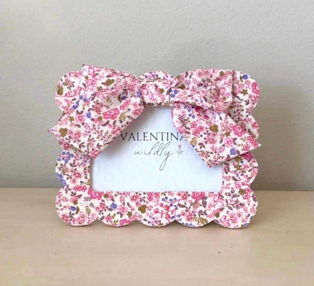 Floral Scalloped Picture Frame: 4x6 Pink Bow, Baby Girl Nursery Decor ...