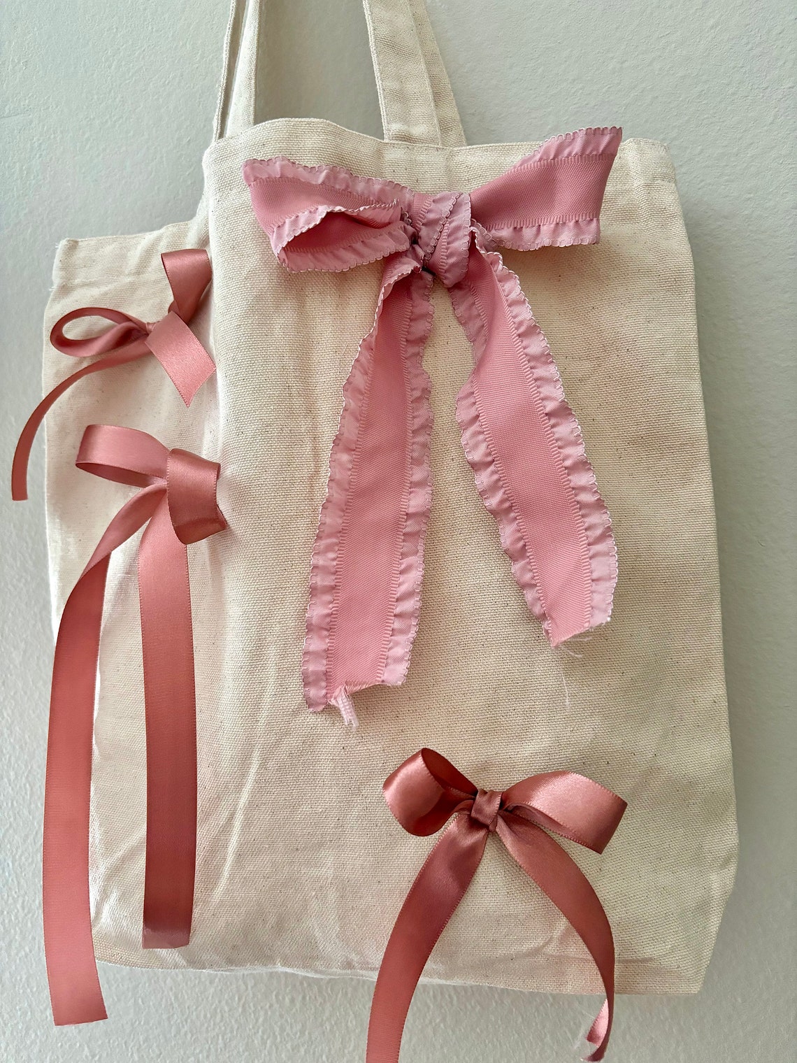 Bow Tote Bag, Pink Bow Tote Bag, Bridal Party Tote Bags, Cottage Core ...