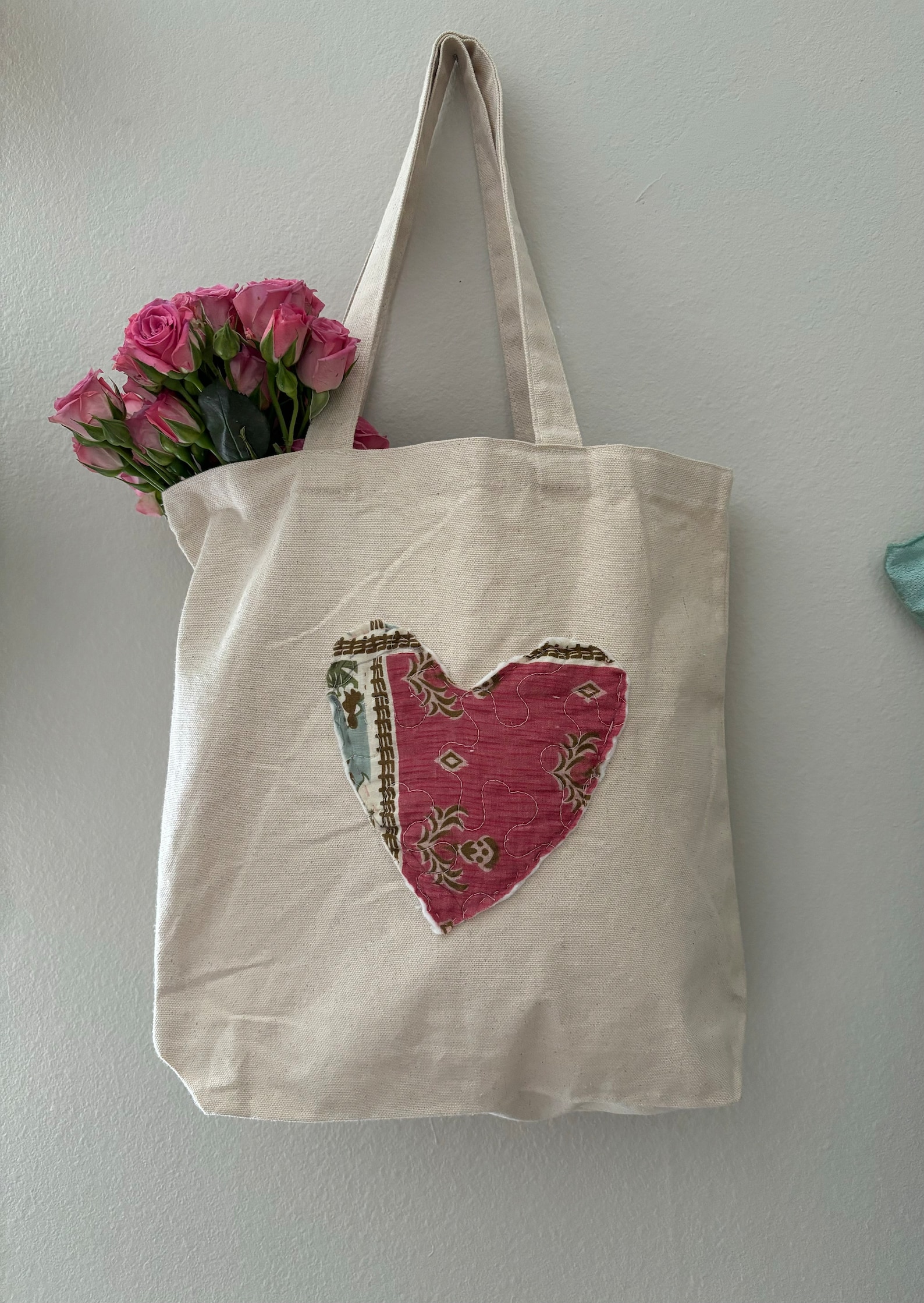 Repurposed Heart Tote Bag, Upcycled Heart Appliqué Tote Bag, Quilted ...