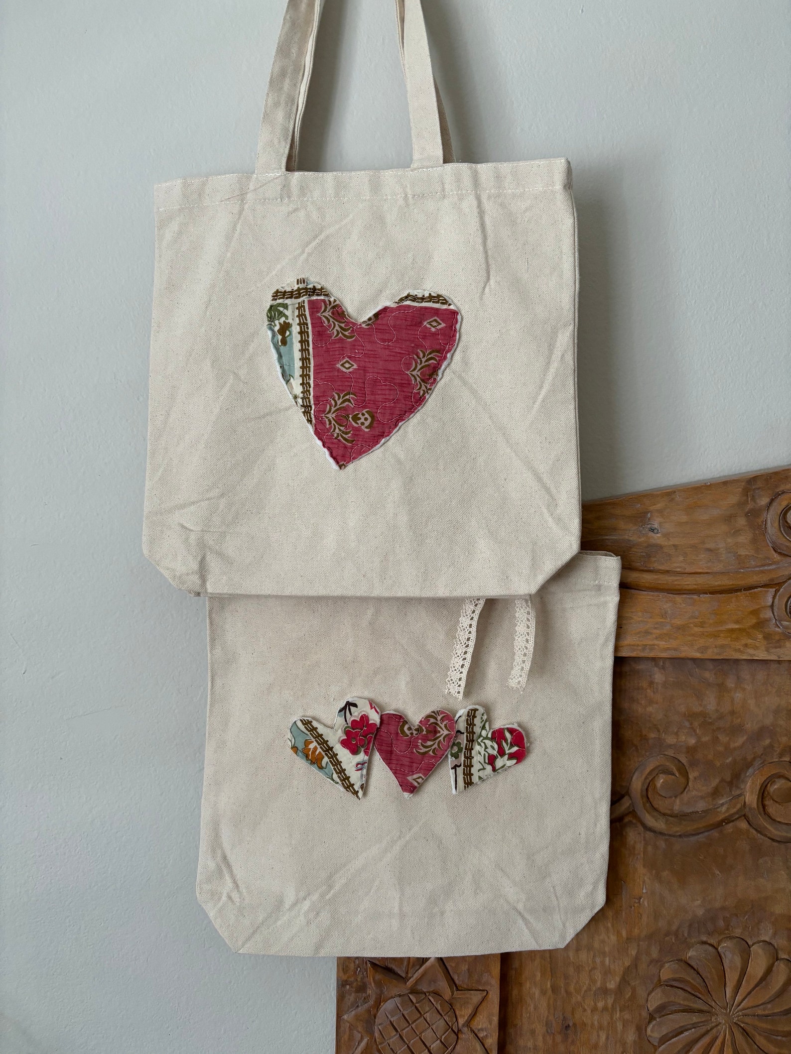 Repurposed Heart Tote Bag, Upcycled Heart Appliqué Tote Bag, Quilted ...