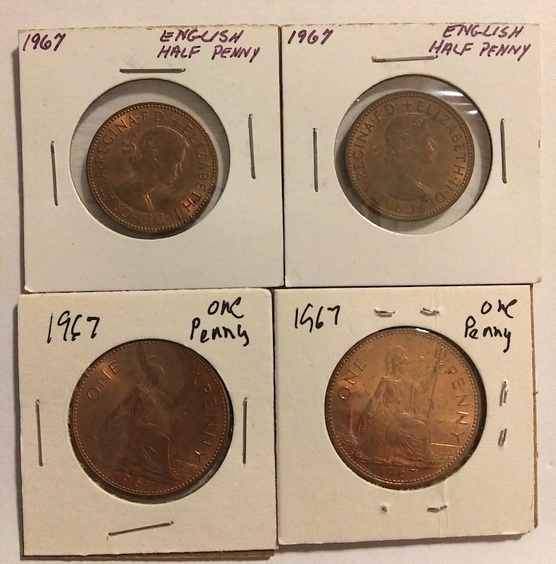 Two 1967 Great Brittan One Penny and Two 1967 Great Brittan Half Penny Enclosed in Cardboard Set ...