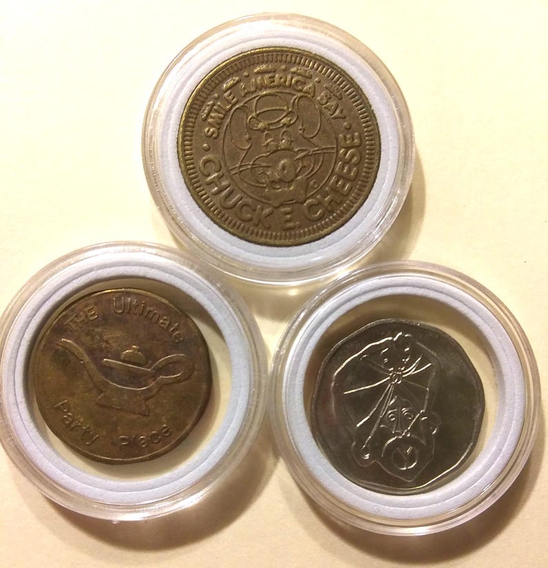 1988 Chucky Cheese and Two Aladdin Arcade Tokens 3 Coin Set in Hard ...