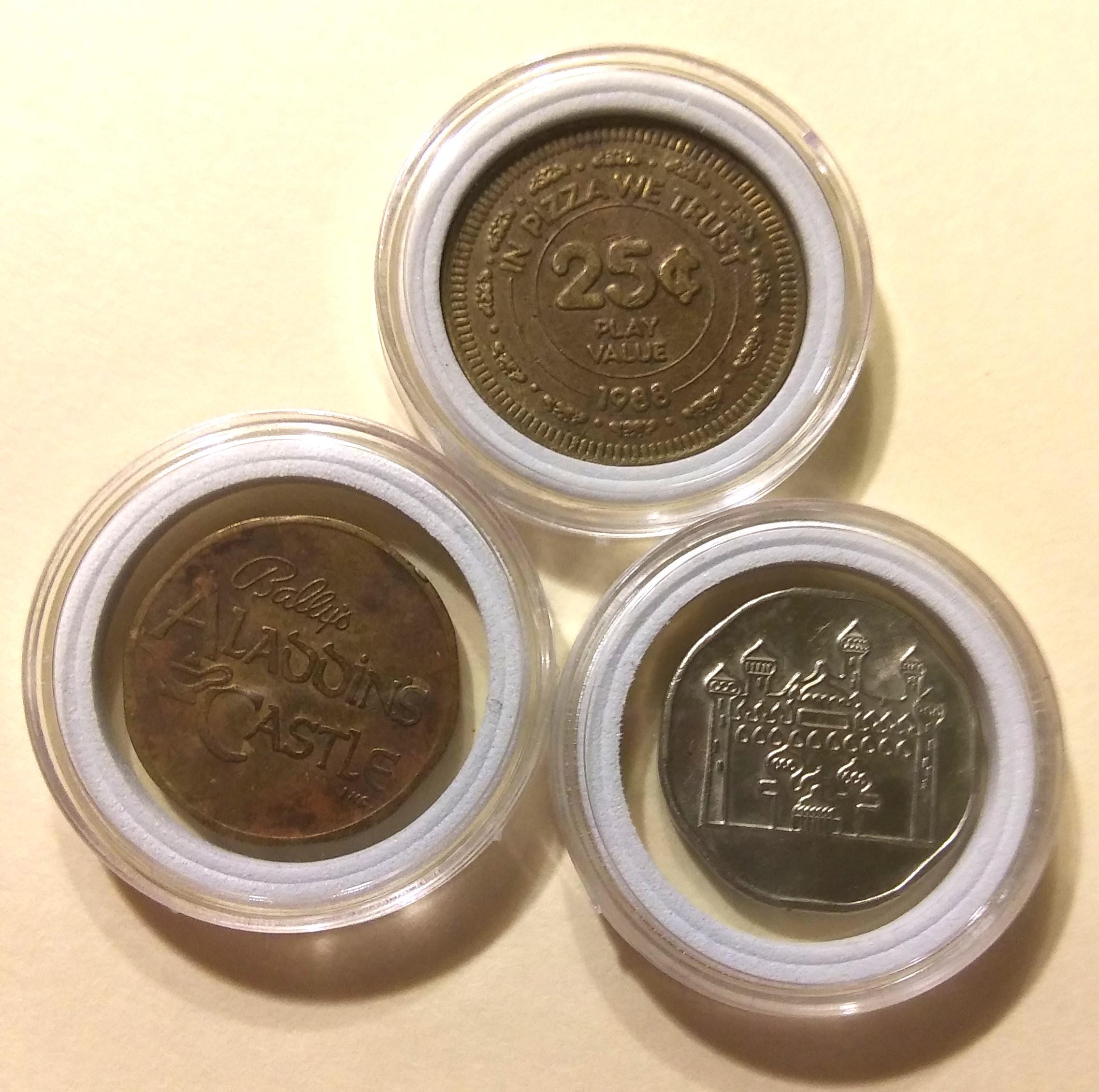 1988 Chucky Cheese and Two Aladdin Arcade Tokens 3 Coin Set in Hard ...