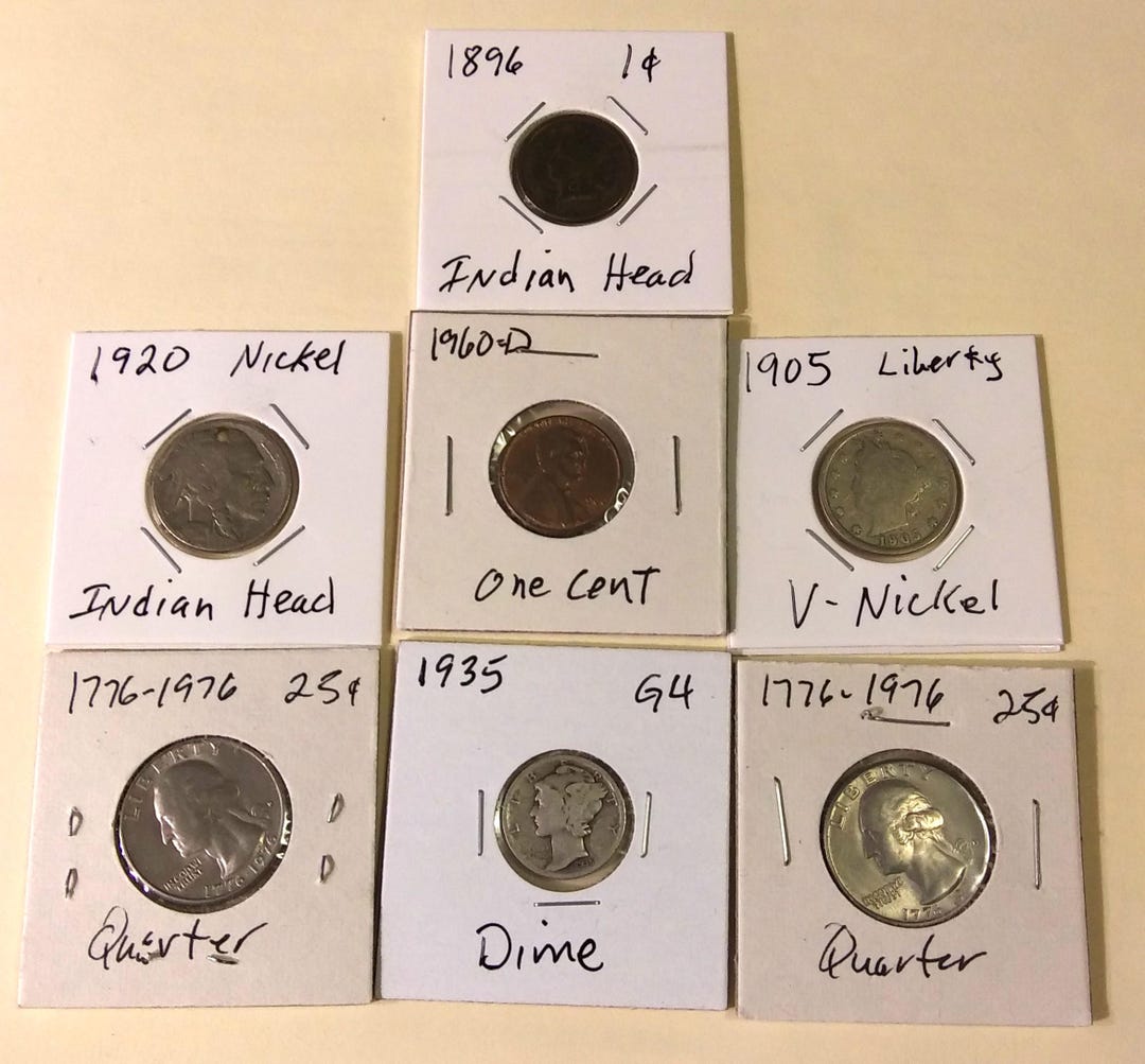 Seven Various US Coins From One Cent to Twenty Five Cents With Various ...