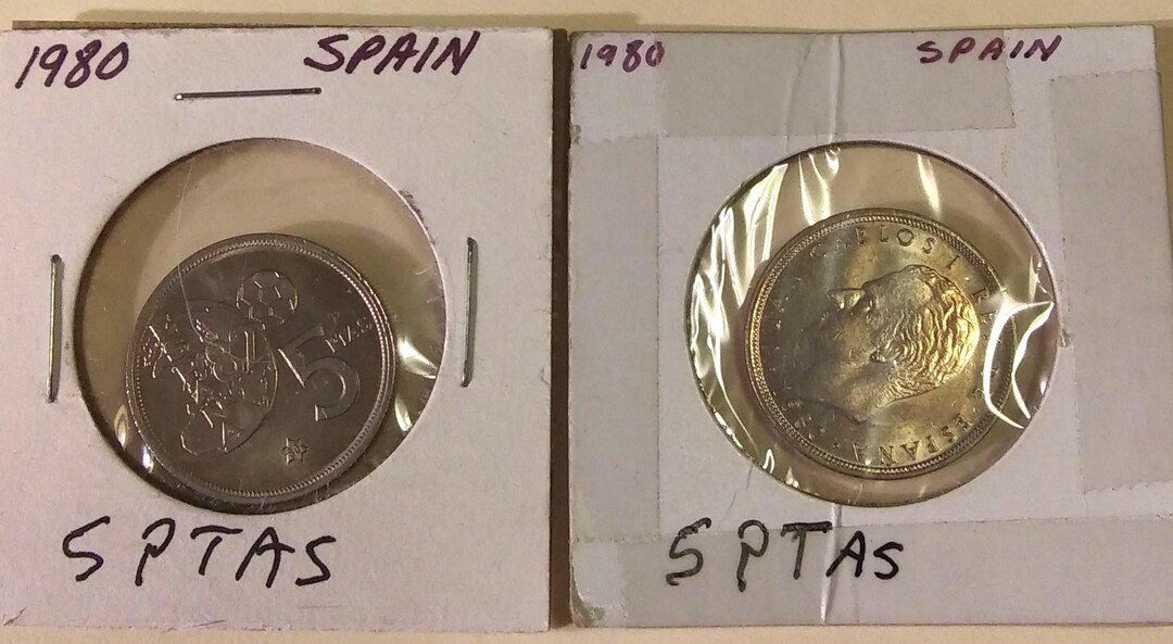 1980 5 PTAS World Coin From Spain Set of 2 Coins Sealed in Cello and ...