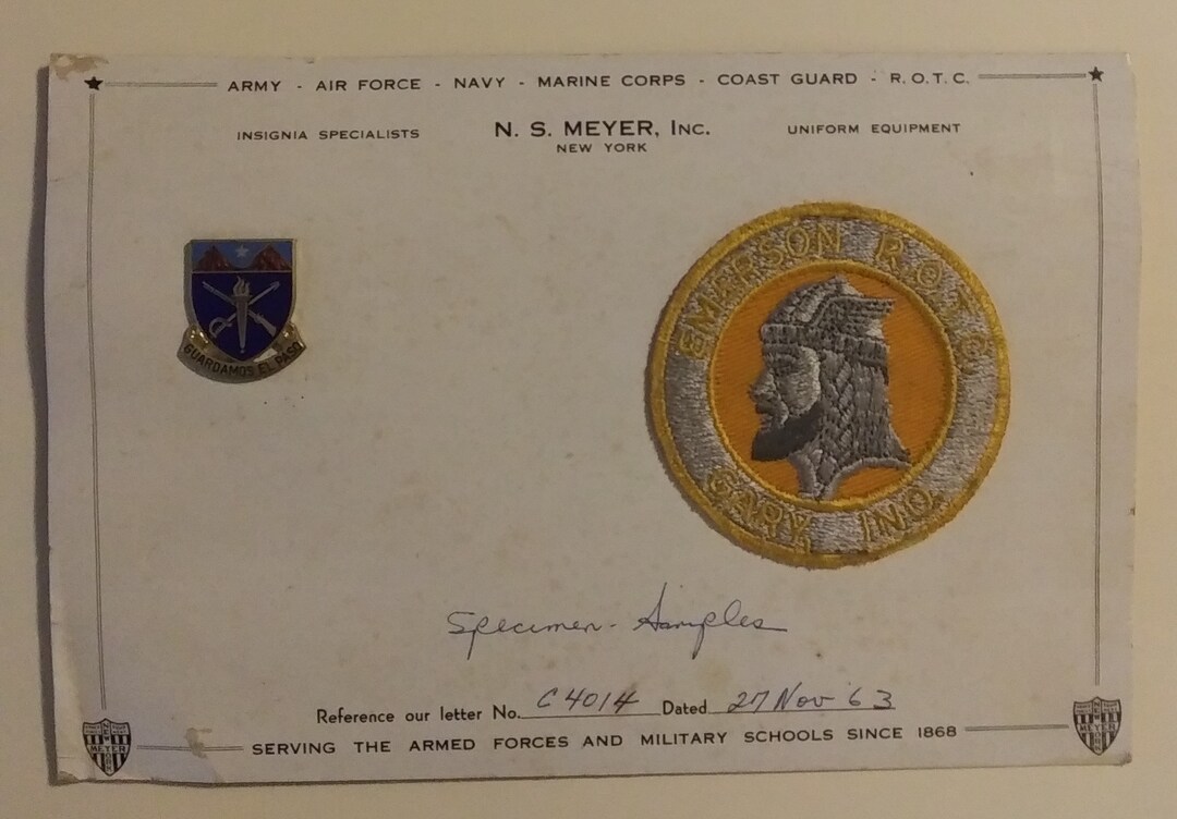 1963 Rare N.S, Meyer Inc Specimen Samplers R.O.T.C. Gary Ind Patch and ...
