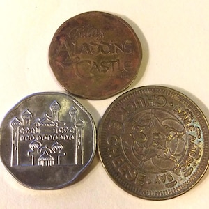 1988 Chucky Cheese and Two Aladdin Arcade Tokens 3 Coin Set in Hard ...