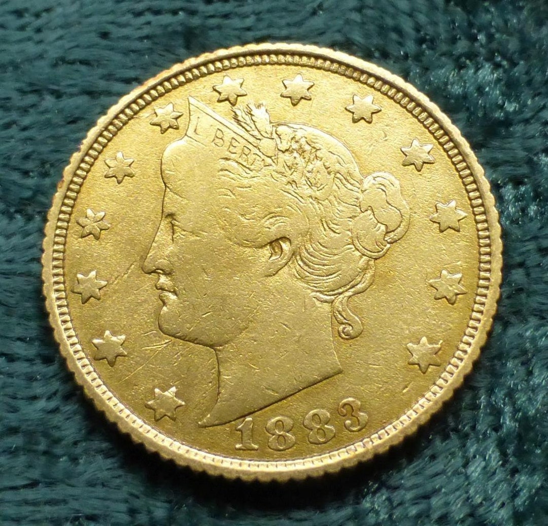 1883 V Nickel, Racketeer Nickel Gold Plated, VG-08 Condition, Without ...