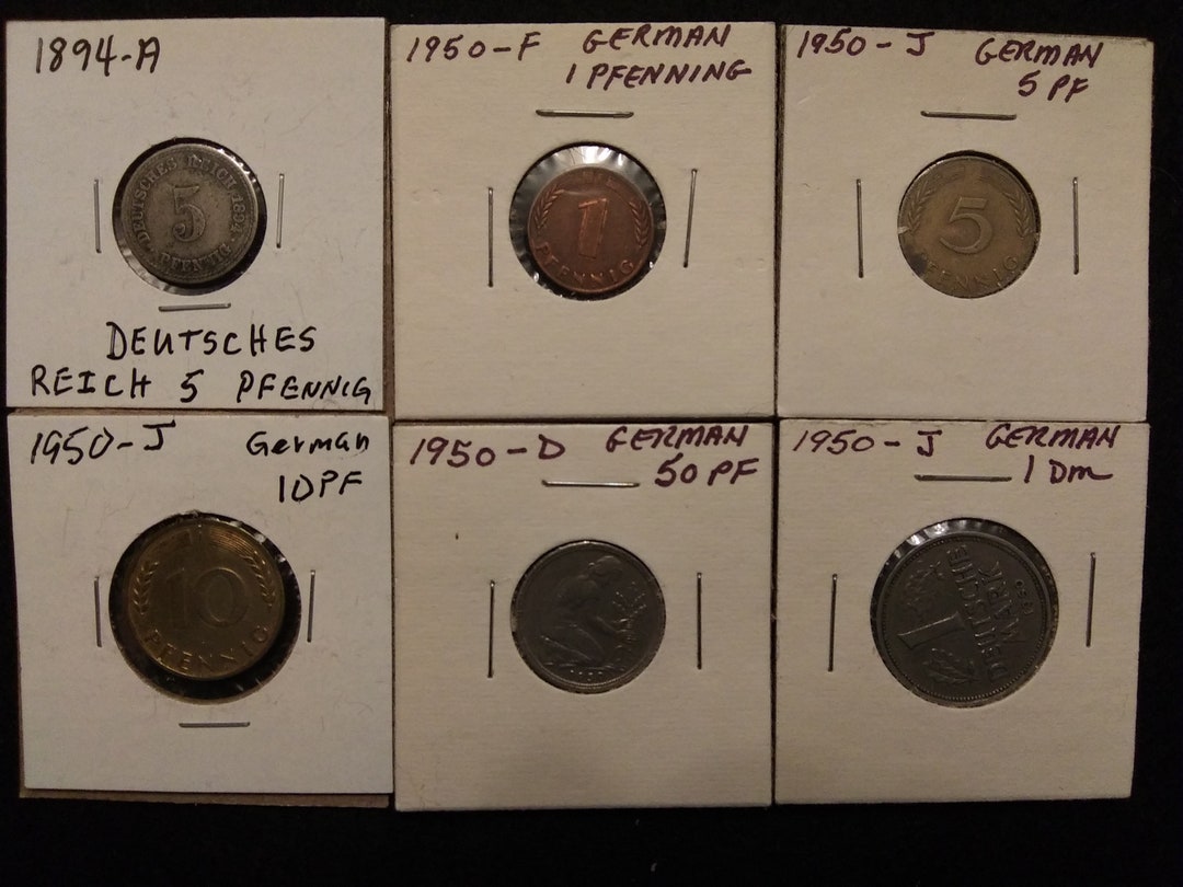1894 A German 5 Pfenning With 1950 One Five Ten Fifty Pfenning and One ...