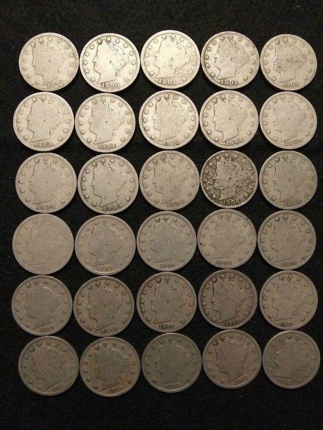 1899 to 1912-D Liberty Head Nickels 30 Different Dates US Mint at Least ...