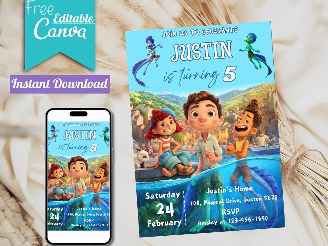 Luca Birthday, Summer Birthday Invitation Template, Printable Birthday ...