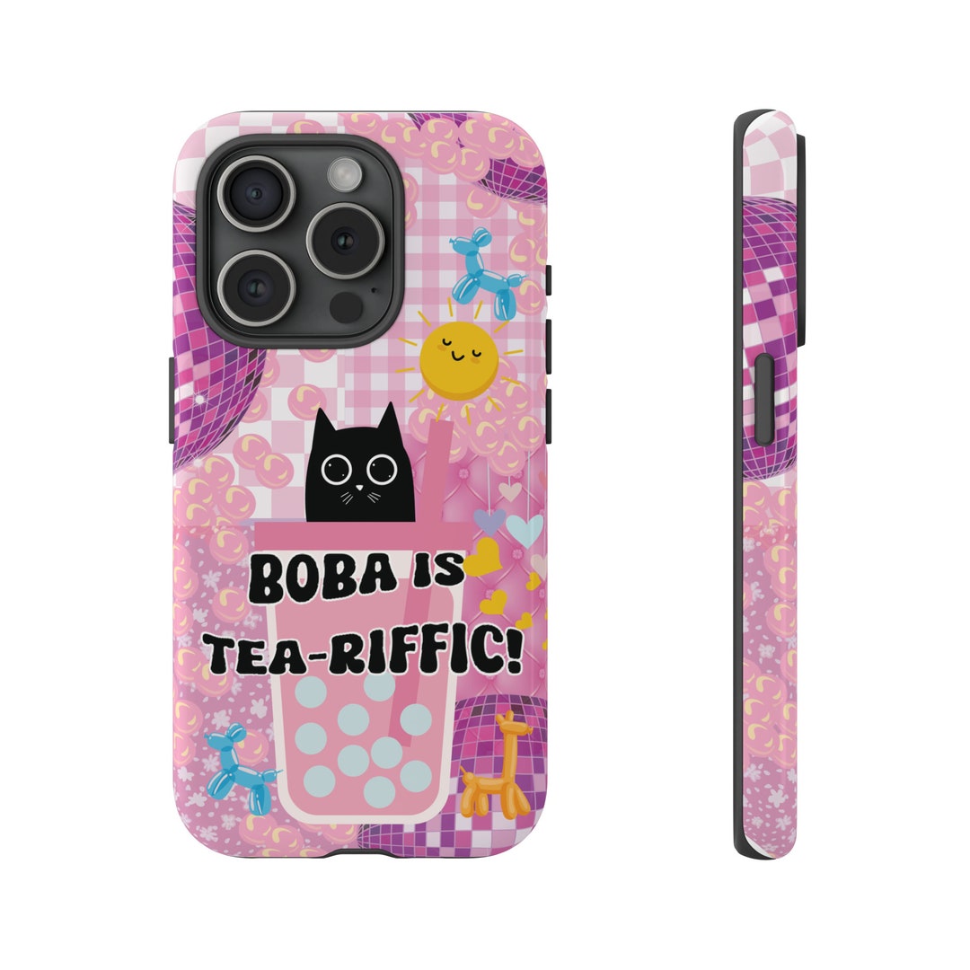 Boba Phone Case Pink Boba Tea Case Pink Milk Tea Phone Case Tough Case ...