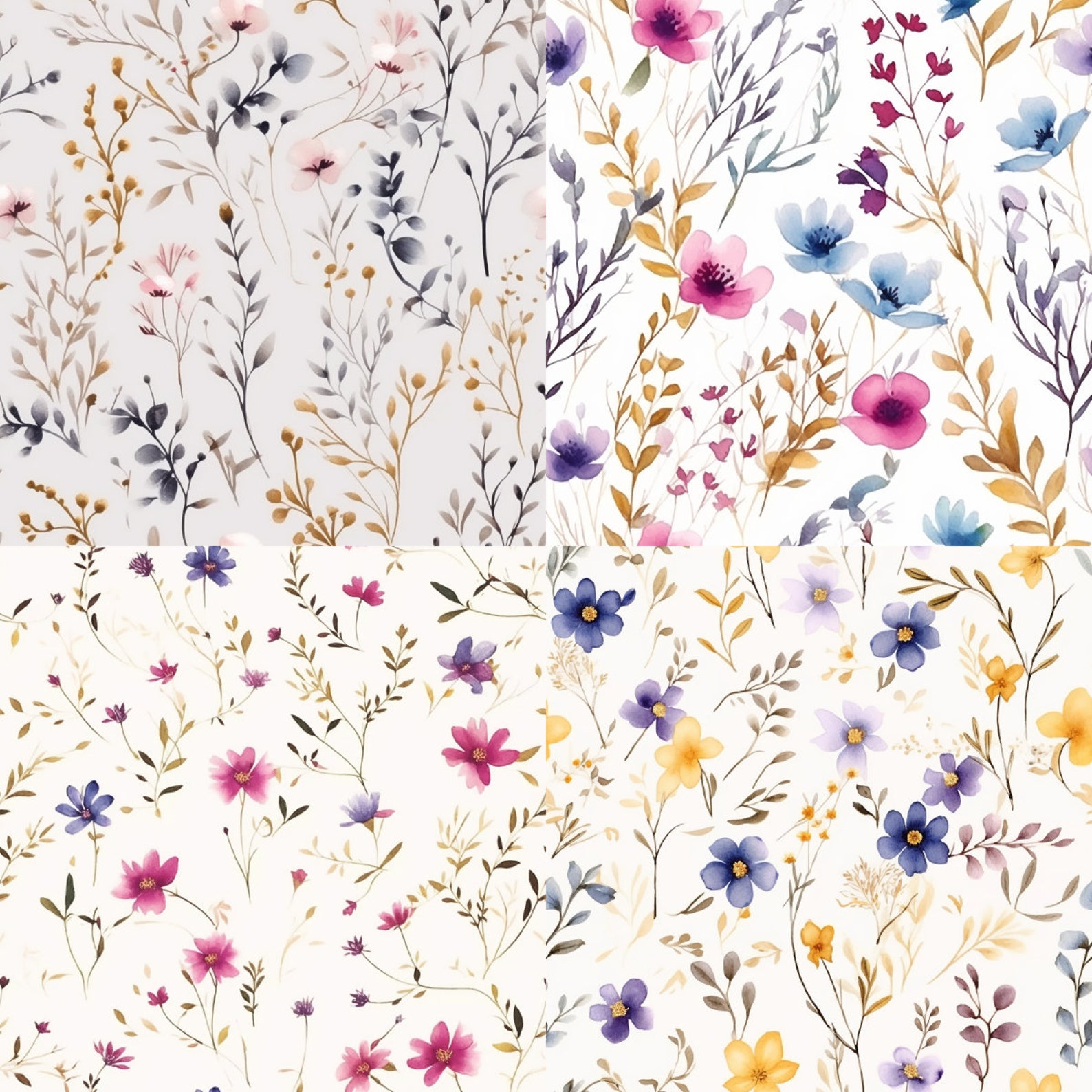 20 Wildflowers Digital Paper, Meadow Watercolor Flowers, Tiny Bloom ...