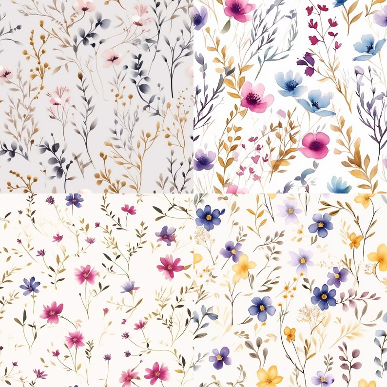 20 Wildflowers Digital Paper, Meadow Watercolor Flowers, Tiny Bloom ...