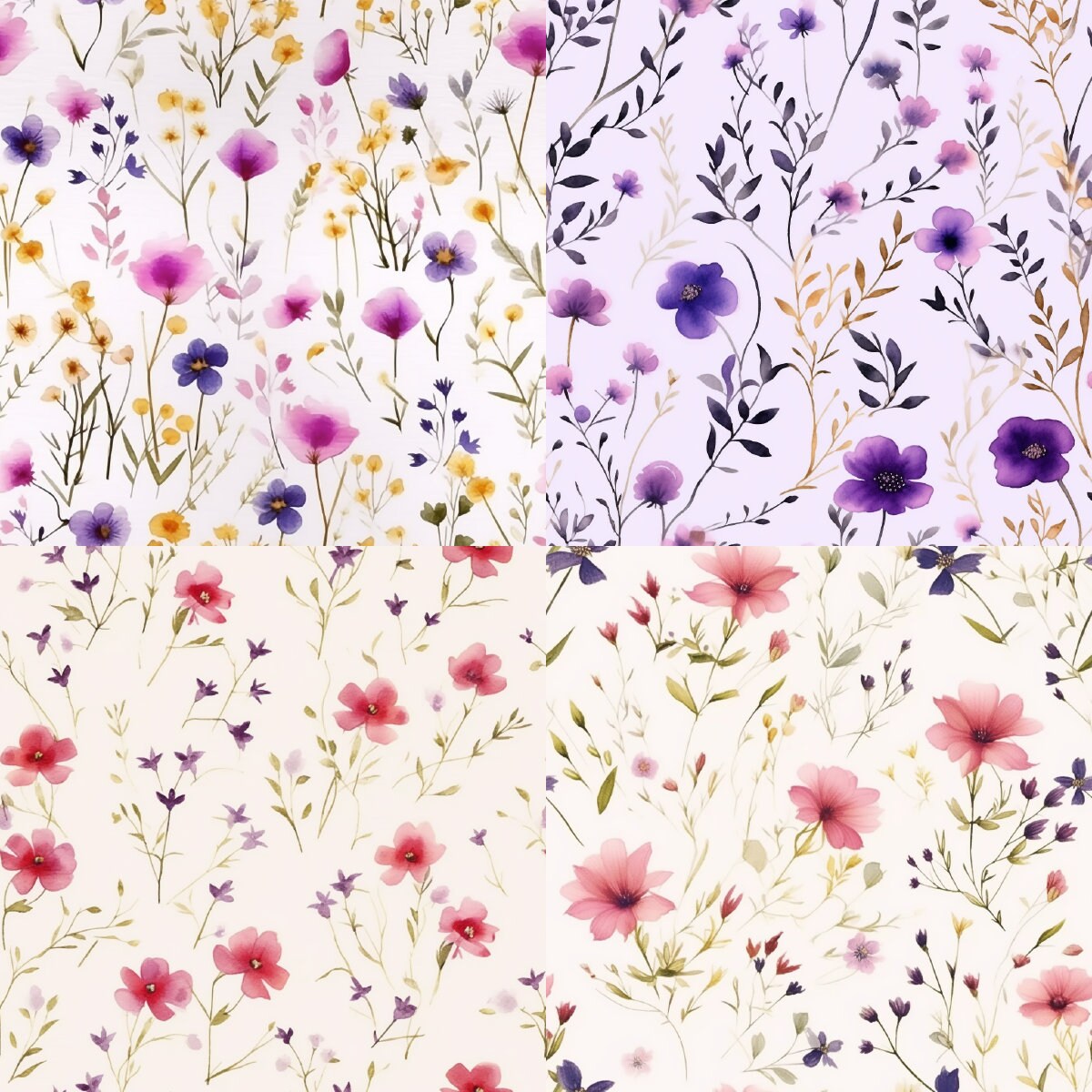 20 Wildflowers Digital Paper, Meadow Watercolor Flowers, Tiny Bloom ...