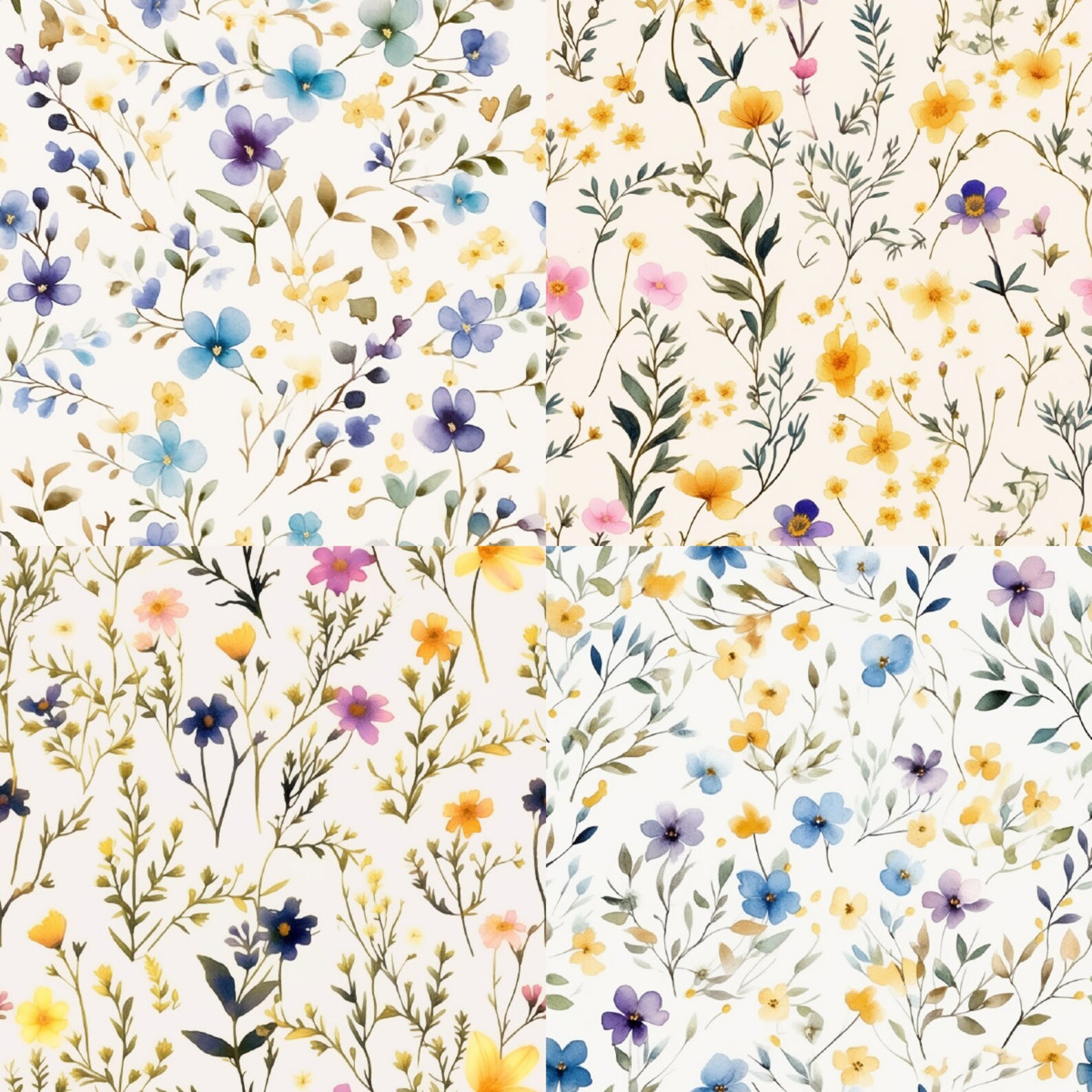 20 Wildflowers Digital Paper, Meadow Watercolor Flowers, Tiny Bloom ...