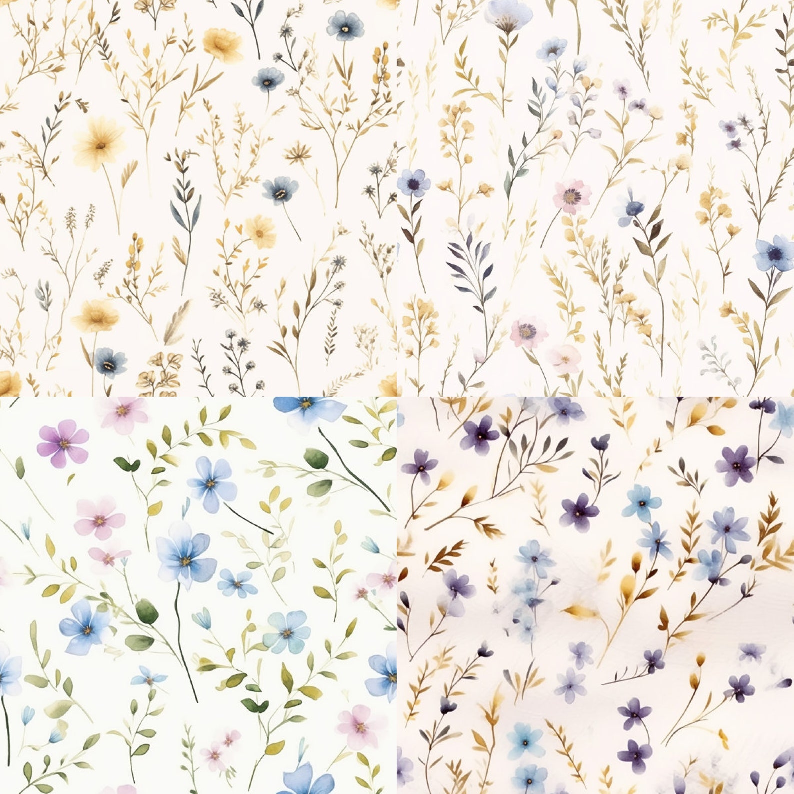 20 Wildflowers Digital Paper, Meadow Watercolor Flowers, Tiny Bloom ...